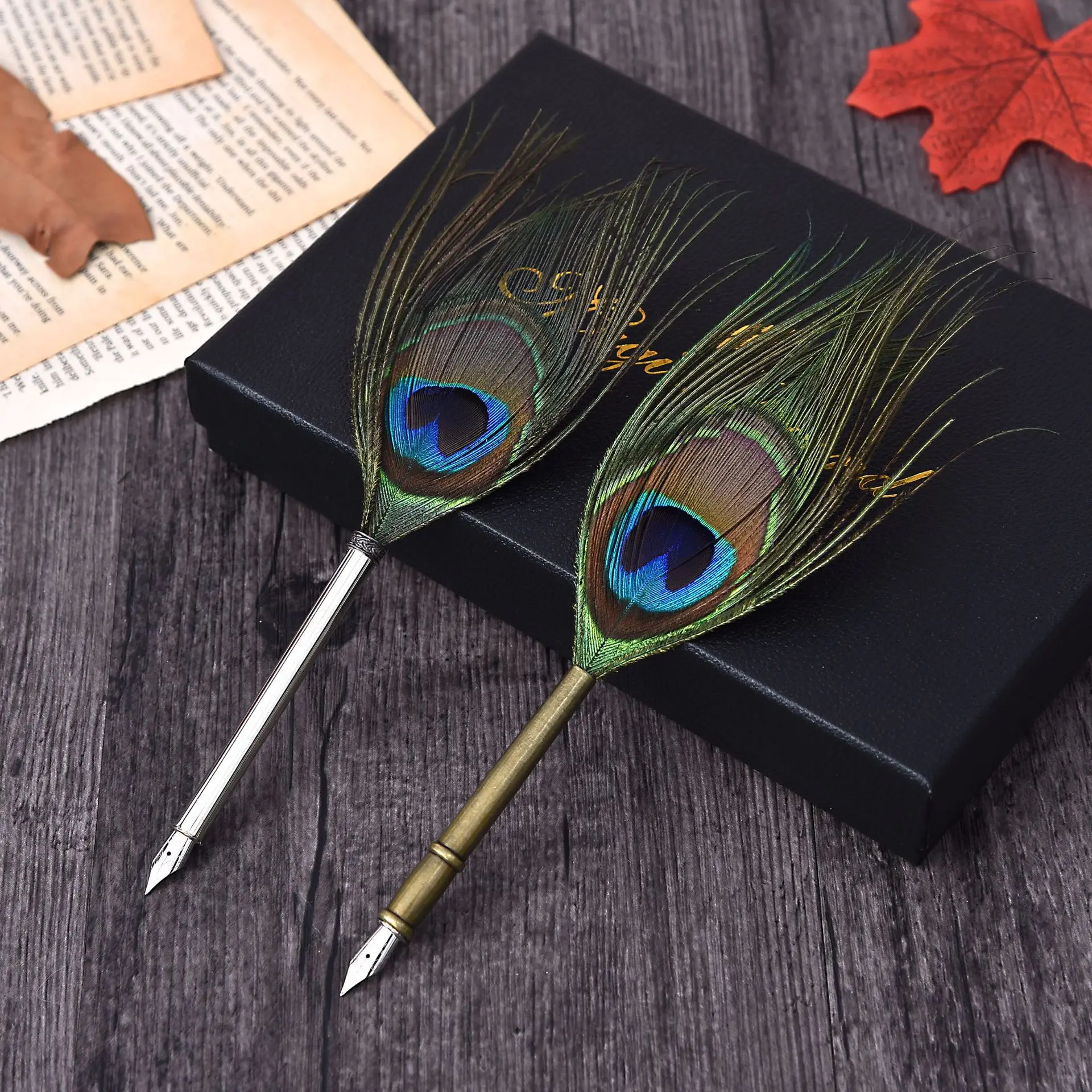 Purple Ostrich Peacock Feather Quill Fountain Pen Set