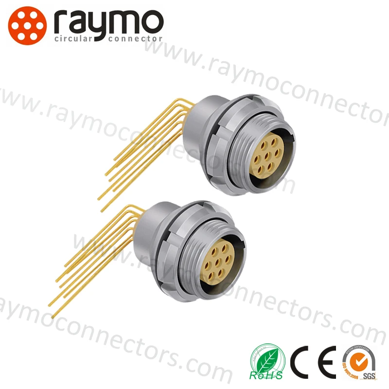 7 Pin Ecg Eeg Push Pull Circular Connector With Elbow Pcb Contact