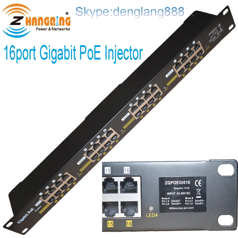 Rack Mount Gigabit Passive POE Panel 48v 120w Poe Injector 16 Port