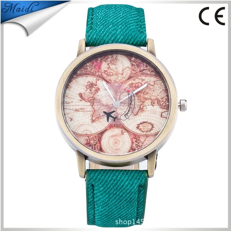 Alibaba Hot Plane Ocean Map Alloy Leather Quartz Analog Round Dial Jean ...