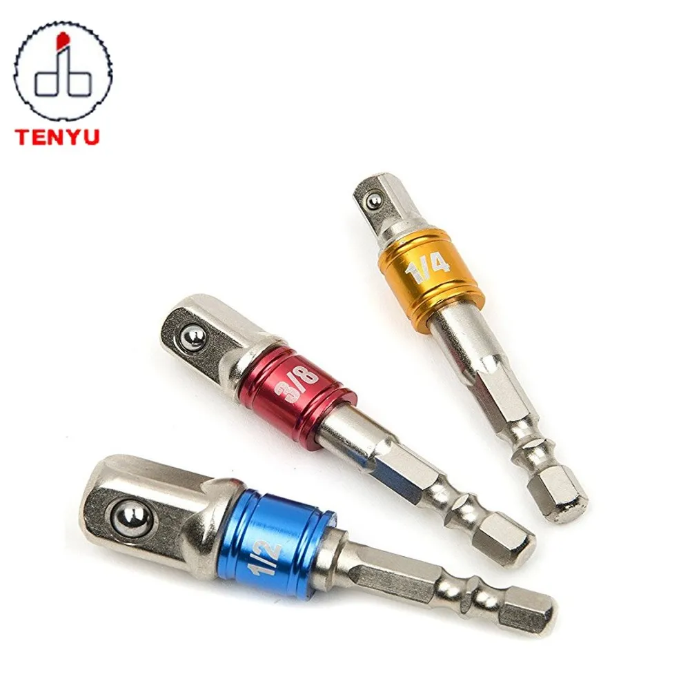 3 Pieces 1/4" 3/8" 1/2" Hex Shank Square Nut Driver Power Drill Bit ...