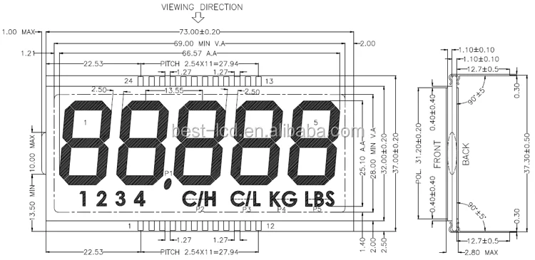 Customized 5 Digits Segment Lcd Display For Electronic Baby Scale - Buy ...