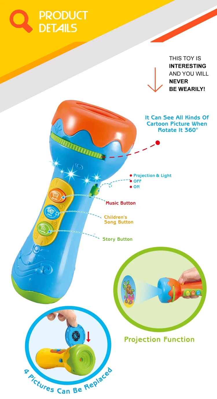 Children Plastic Flashlight Projector Toy With Music And Story - Buy ...