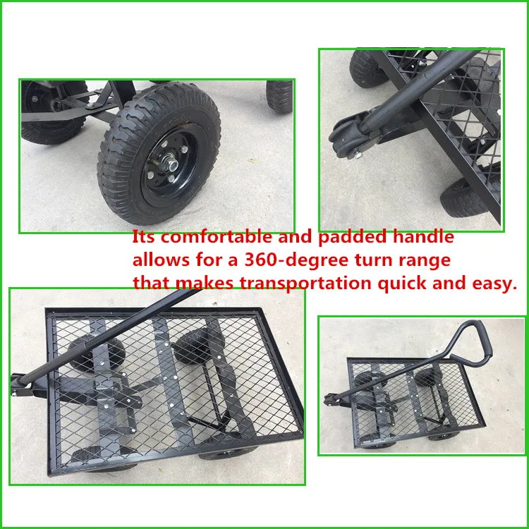 Steel Flatbed Utility Cart With Padded Pull Handle And 10-inch ...