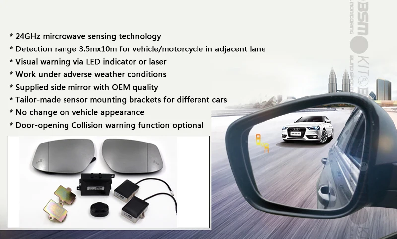 Adt Microwave Radar Monitor Blind Spot Detection System Rear View ...