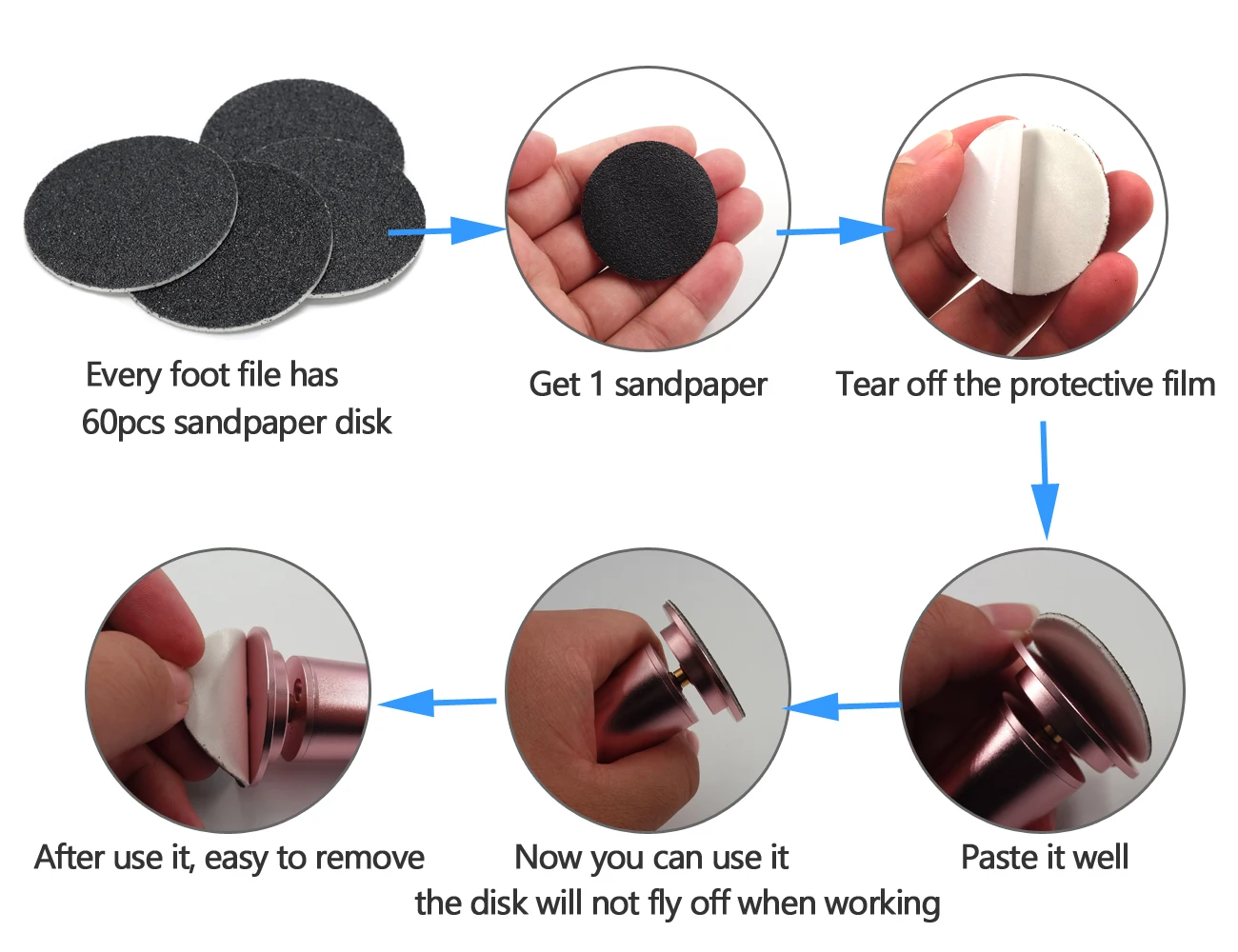 60pcs Replaceable Sandpaper Disk for Pedicure & Callus Removal