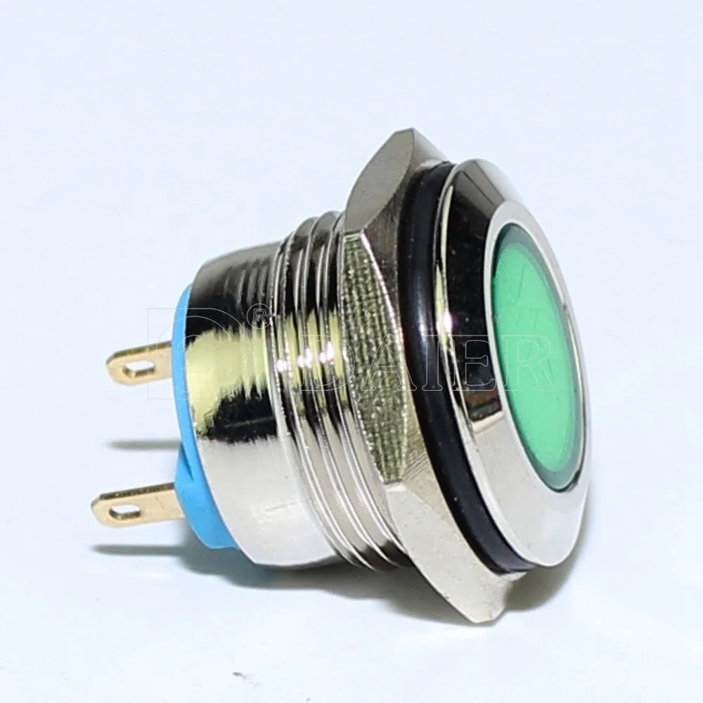 16mm Flat Shape 2pin Solder Terminal Waterproof Ip67 Metal 24 Volt Led ...