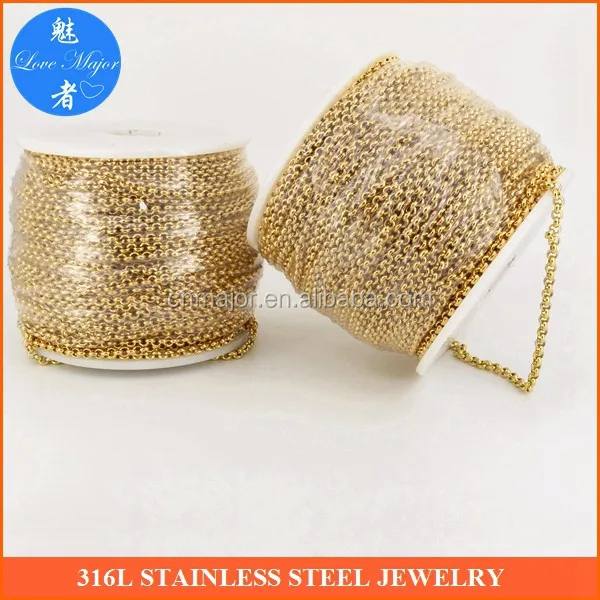 4mm Bulk Round Rolo Chain Roll Gold Stainless Steel Round Rolo Chain ...
