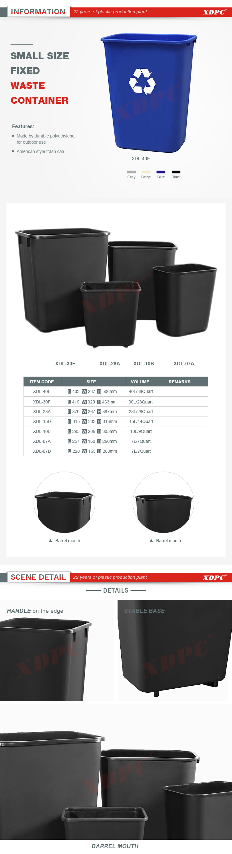 40 Litre Office Use Plastic Dustbin - Waste Paper Recycling Bin