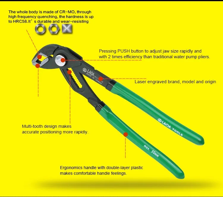 Laoa Hand Tools 10inch Pliers Water Pump Plier,Large Openings Crimping ...