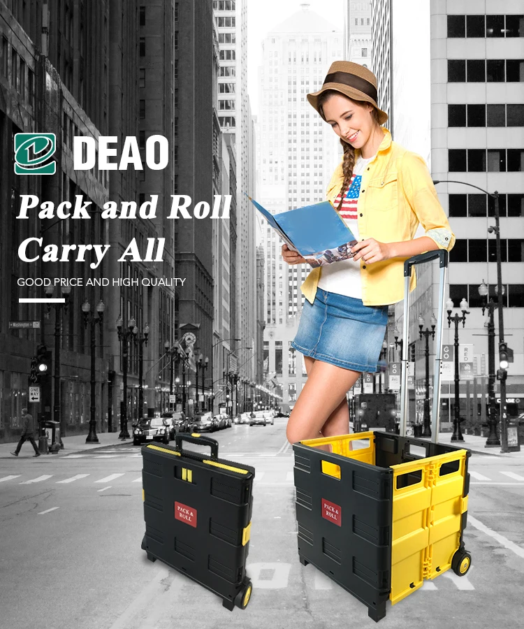 Durable Plastic Foldable Folding Crate Box Trolley Cart