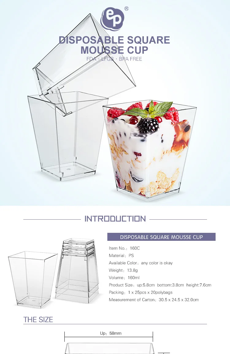 Party Supplies 160ml Clear Square Plastic Mini Dessert Cups - Buy Mini ...