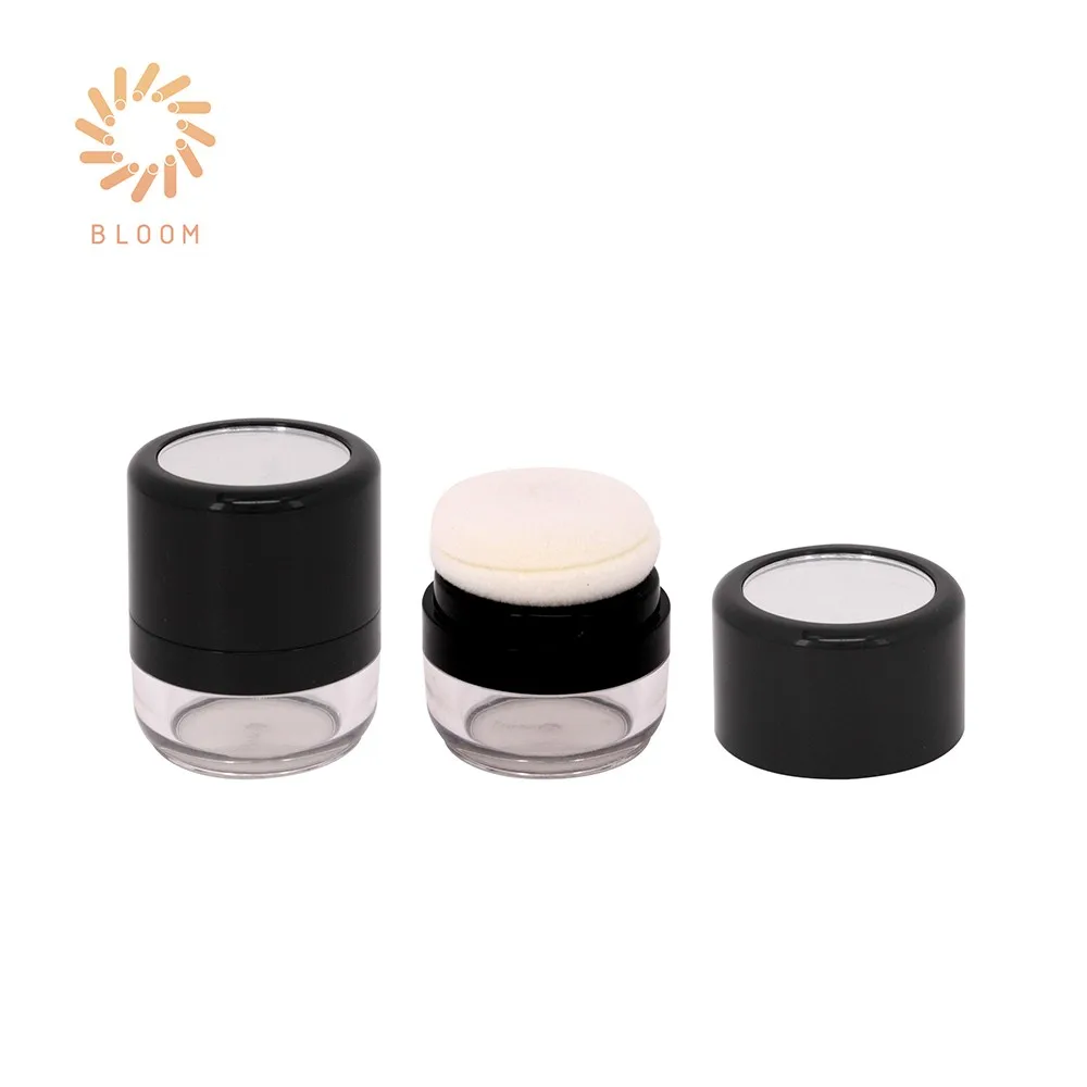 Round Plastic Powder Blush Container with Mirror & Puff