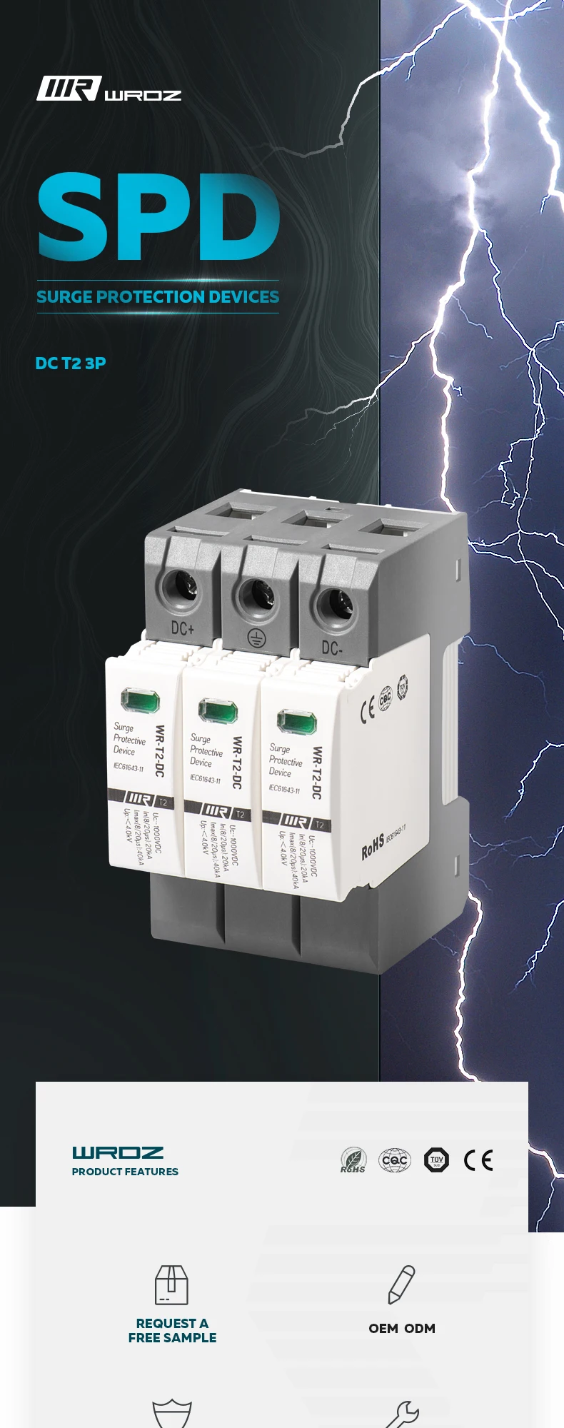 1000v Dc Surge Protector 10-40ka Pv Surge Protector - Buy Pv Surge ...