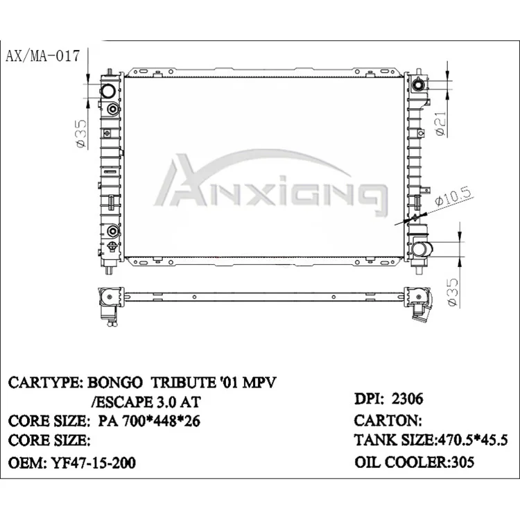 Car Radiator Oem: Yf47-15-200 700*448*26 At Dpi: 2306 Auto Radiator ...