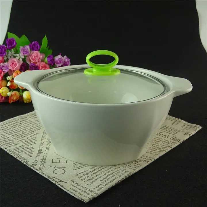 Wholesale White Round Cookware Pot Ceramic Cooking Pot With Glass Lid ...