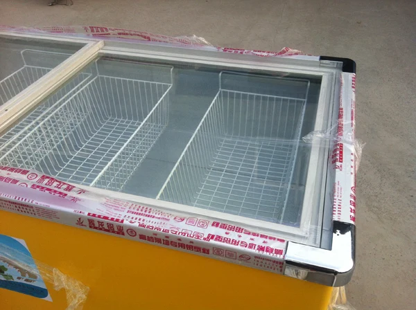 Yellow Deep Freezer - Horizontal Refrigerator for Supermarkets