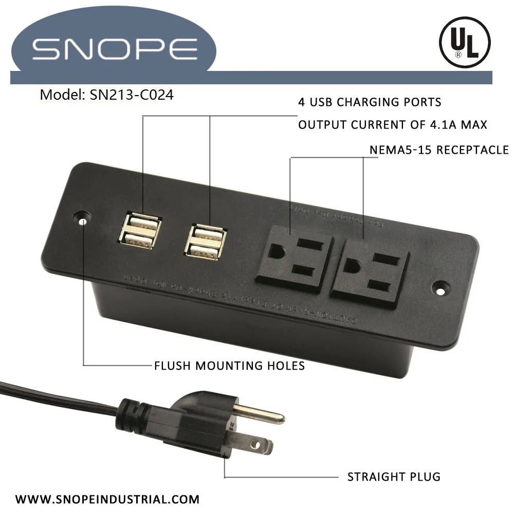 Us Panel Mounted Furniture Power Outlet With Usb Charging Ports - Buy ...