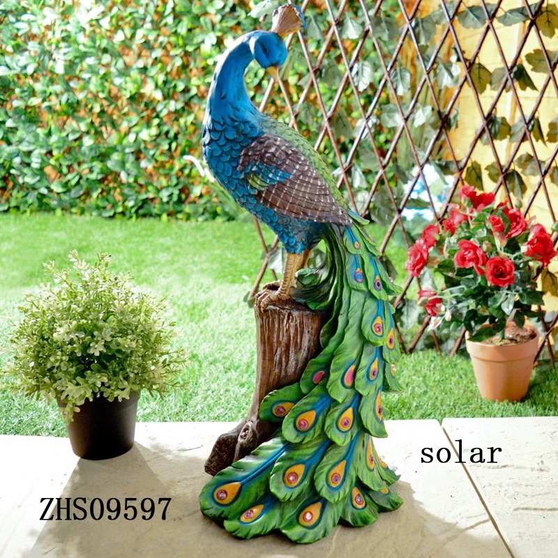 Resin Beautiful Garden Ornament Glowing Solar Peacock Light - Buy ...