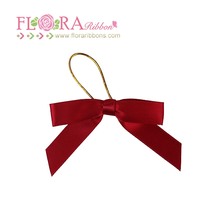 Polyester Satin Ribbon Pre-made Decorative Bows With Gold Elastic Loop ...