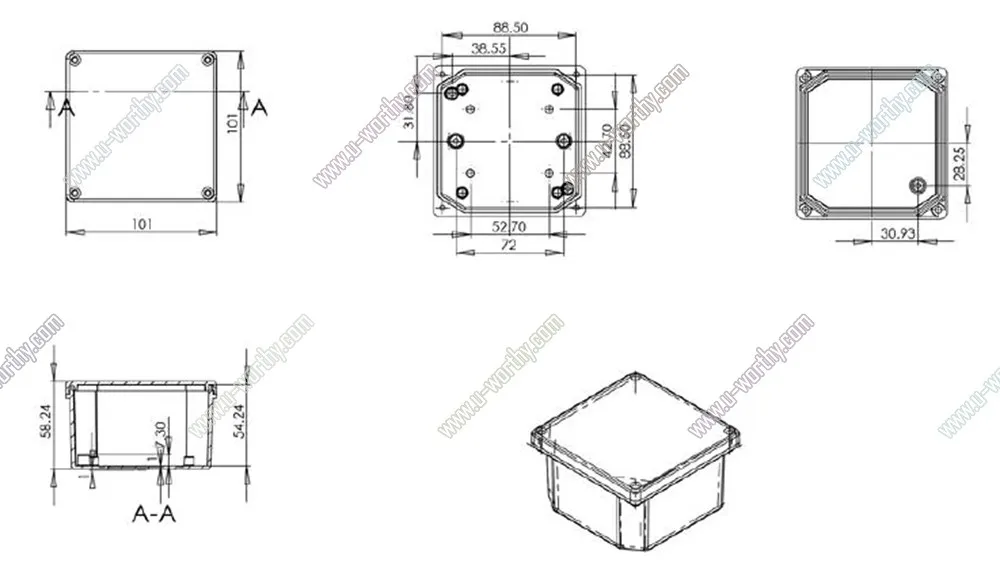 Square Aluminium Alloy Outdoor Junction Box Electrical Enclosure 4"*4 ...
