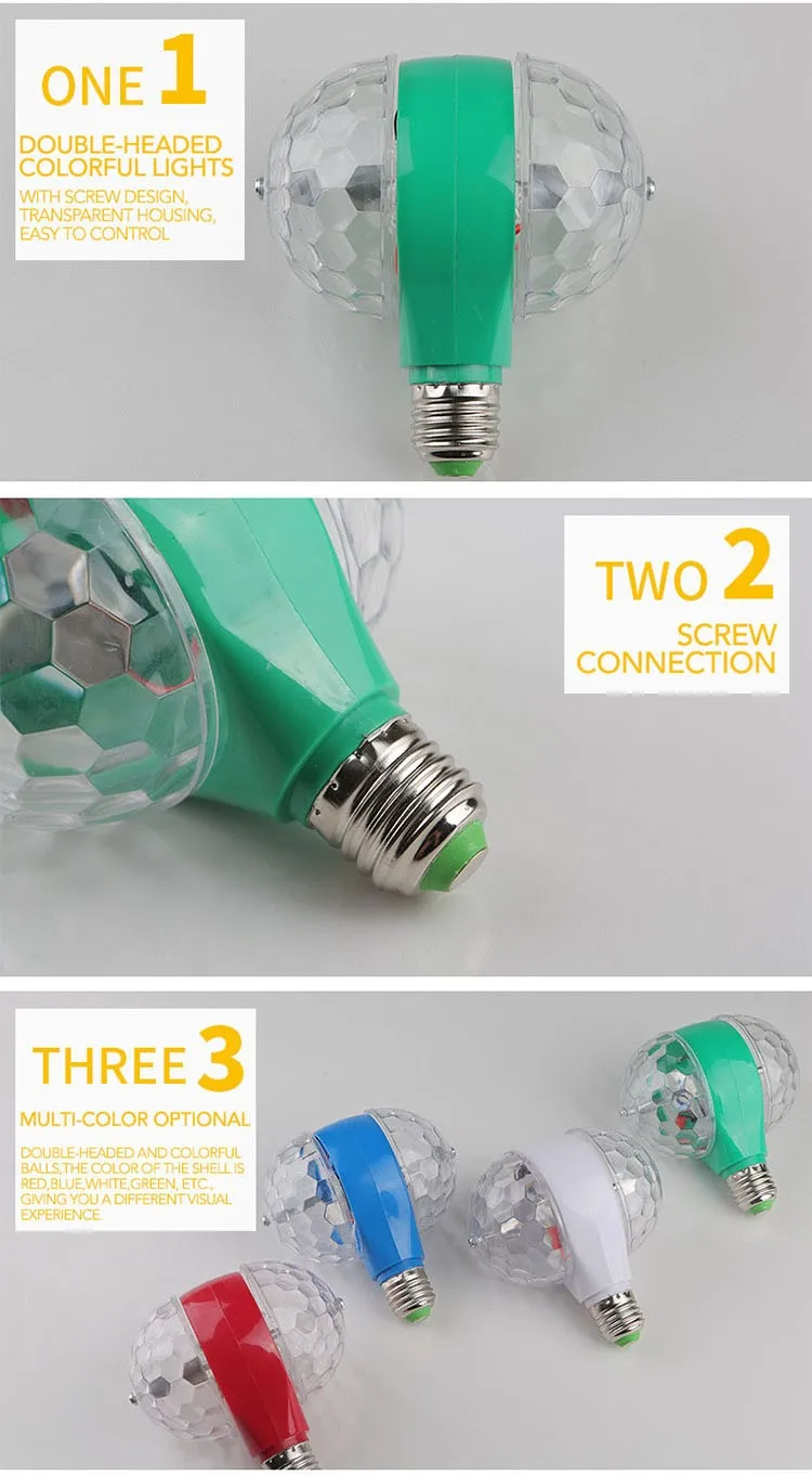 High Quality E27 Led Full Color Rotating Lamp Double Head Small Magic ...