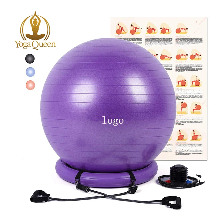 Yoga Ball with Stability Base /Set with Handles + Workout Ball Pump ...