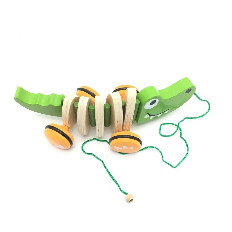 Wooden Cartoon Tractors Animals Crocodile Pull Cord Along Toys For Kids ...