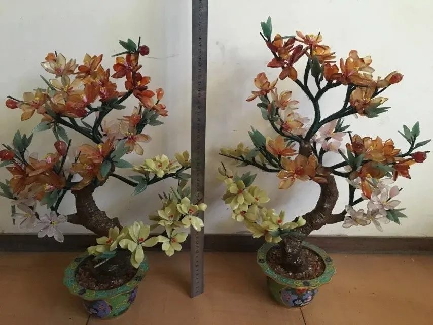Artifical Flower Gem Tree Gemstone Tree Jade Flower Carving Jade Tree ...