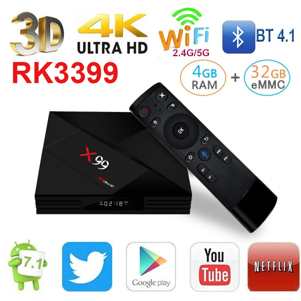 Genial Tv Box X99 Rk3399 4gb32gb inteligente de android tv box HD OTT Android7.1 4k TV caja X99 ...