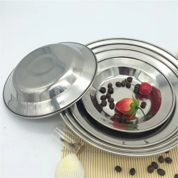 Eco-friendly Metal Stainless Steel Silver Round Food Tray Dishes Set ...