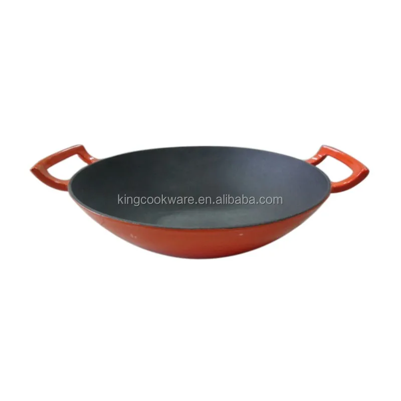 Wholesale Red Enamel Double Handle Cast Iron Japanese Iron Wok - Buy ...