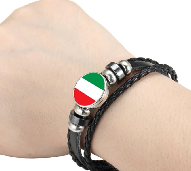 Kenya National Flag Black Pattern Bracelet - Black Leather