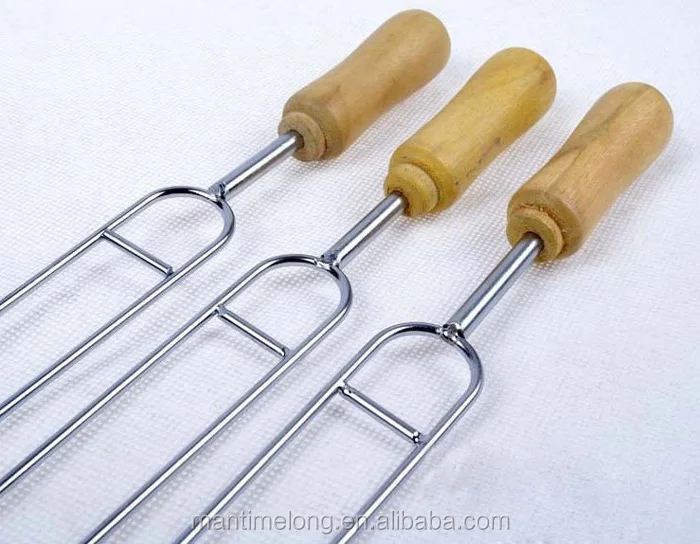 6 Pcs Roasted Bbq Barbecue U Line Needle Skewers Wooden Handle ...
