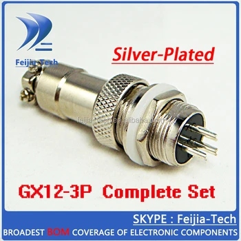 Gx12-3p [silver-plated] 3 Pin 12mm Wire Panel Connector Kit Socket+plug ...