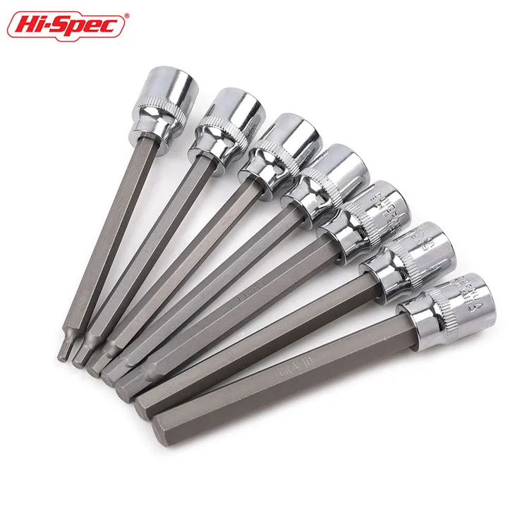 Hi-spec 7pc 3/8 Extra Long Hex Bit Socket Set For Torque Socket Wrench ...