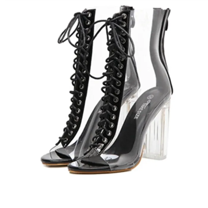 Ladies Sandals Transparent Plastic Peep Toe High Heel Shoes - Buy ...