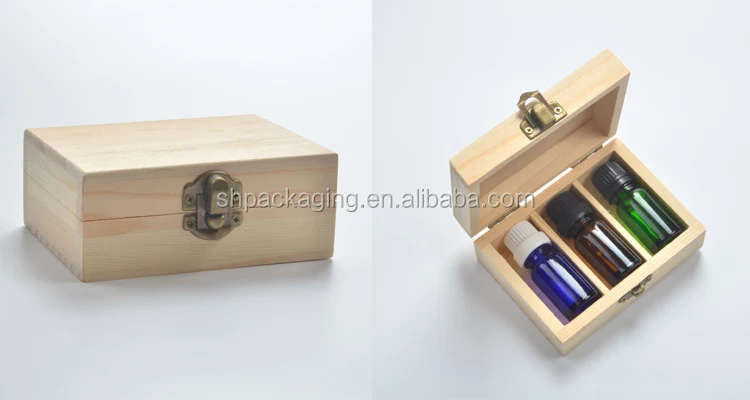 Kleine Houten Verpakking Doos Vierkante Mini Hout Container 3 Grid 10Ml ...