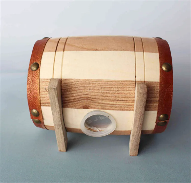 Wooden Money Box Barrel Shape Piggy Bank For Boys Girls And Adults ...