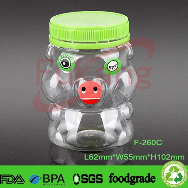260ml PET Clear Animal Shape Plastic Candy Jar with PP Cap