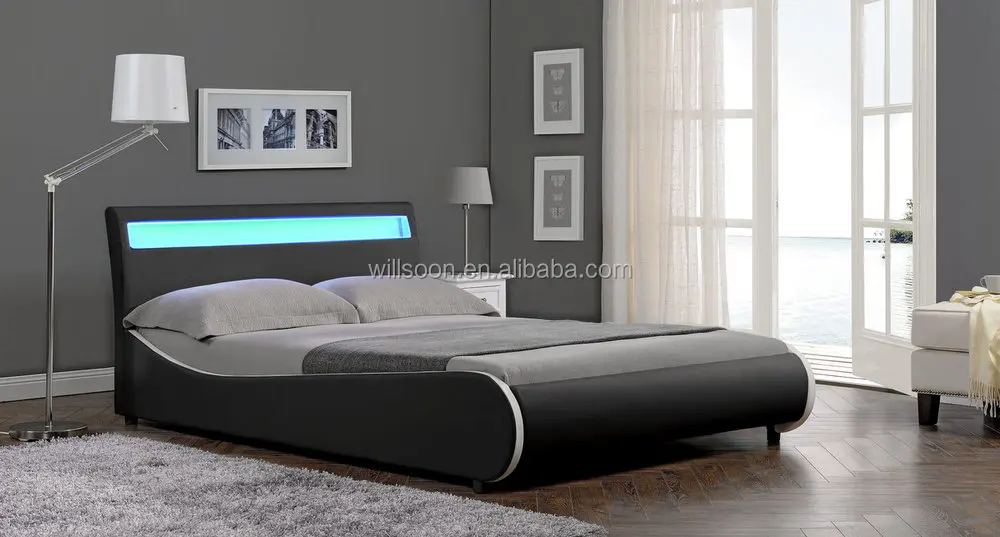 S-shaped Design Bedroom Furniture Double Size Faux Leather Light Soft ...