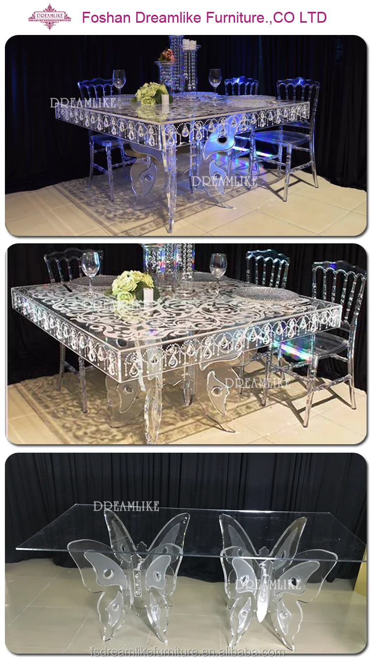 Acrylic LED Light Dining Table with 8 Seats - Hotel Furniture