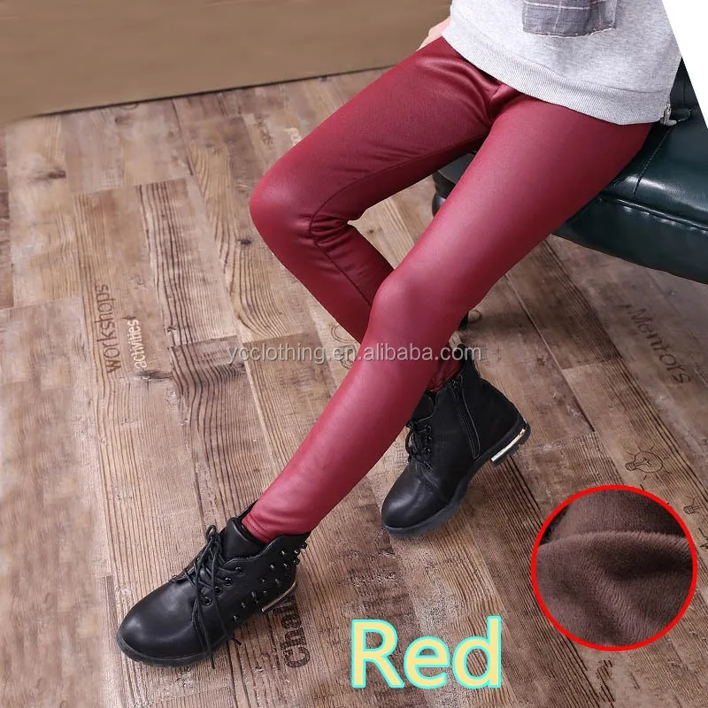 Children Leather Pu Leggings Girl Colored Tight Pants Pu Coated ...