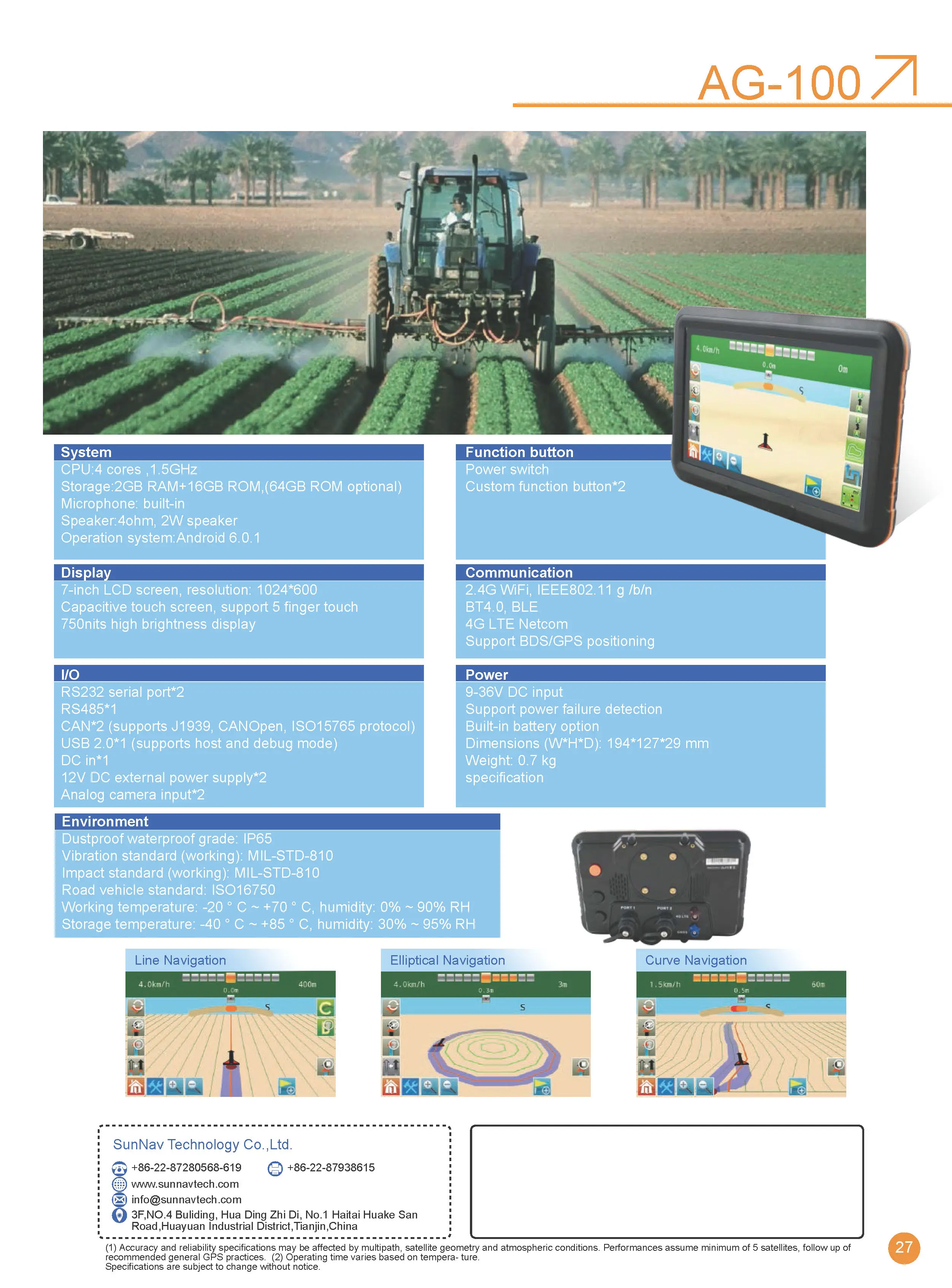 Sunnav High Precision Agriculture Tractor Guidance System Ag100 Tractor ...
