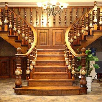 Luxurious Wooden Stairway Rails Classical Solid Wood Staircase - Buy ...