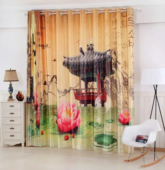 Chinese Style 3d Digital Printing Window Curtain - Buy Window Curtain ...