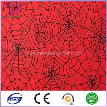 Red With Black Metallic Spiderweb Print Stretch Lycra Fabric - Buy ...