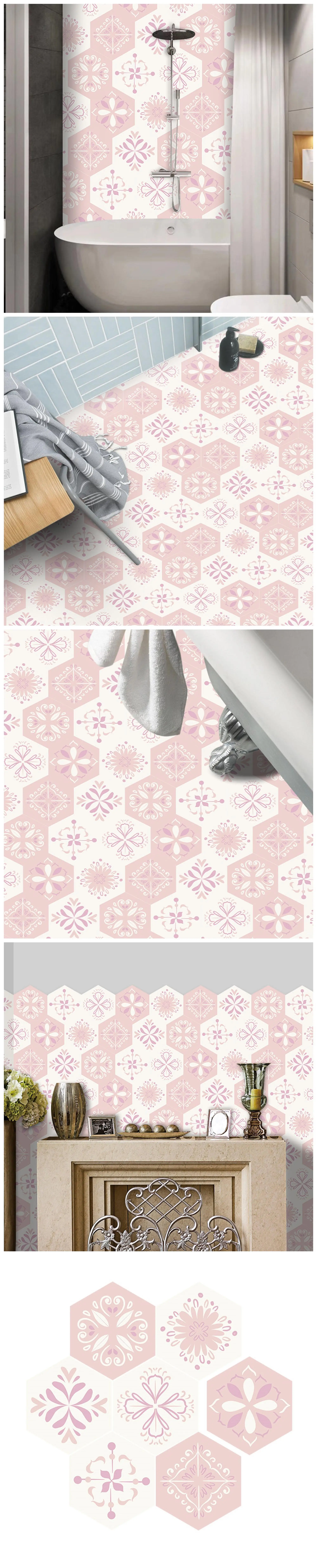 Morocco Style Fancy Pink Self Adhesive Floor Tiles DIY