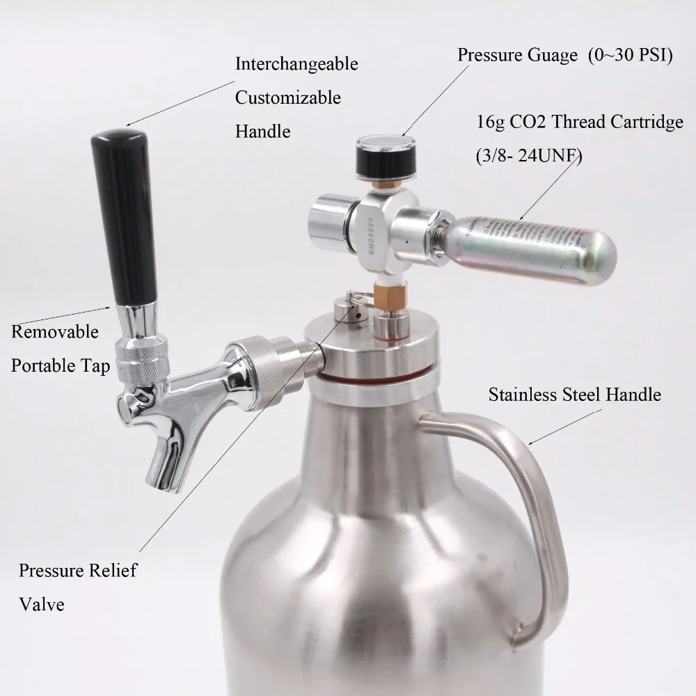 Stainless Steel Double Wall Insulated 128 Oz Portable Draft Beer Keg ...