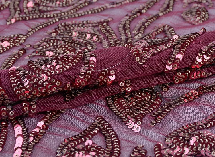 Special Fashion Red Wine Color Handwork Sequin Beading Embroidery Mesh ...